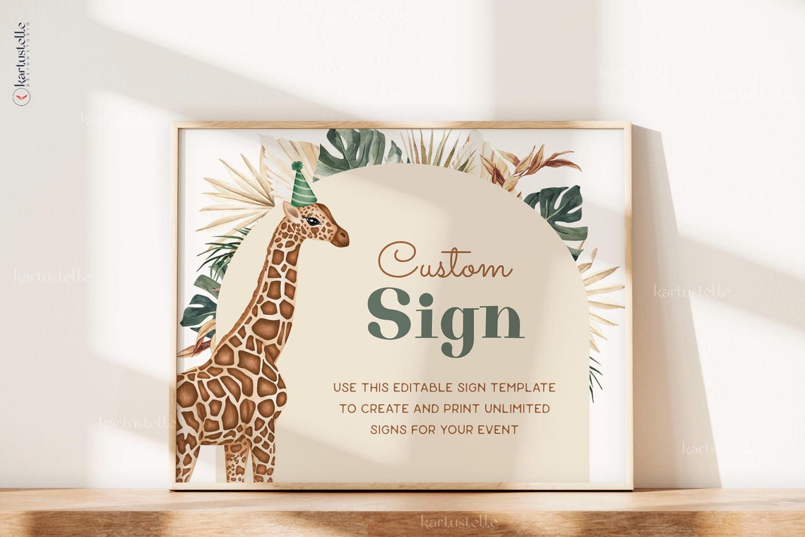 Wild Safari Custom Sign Template Giraffe Custom Signs Jungle Animals ...