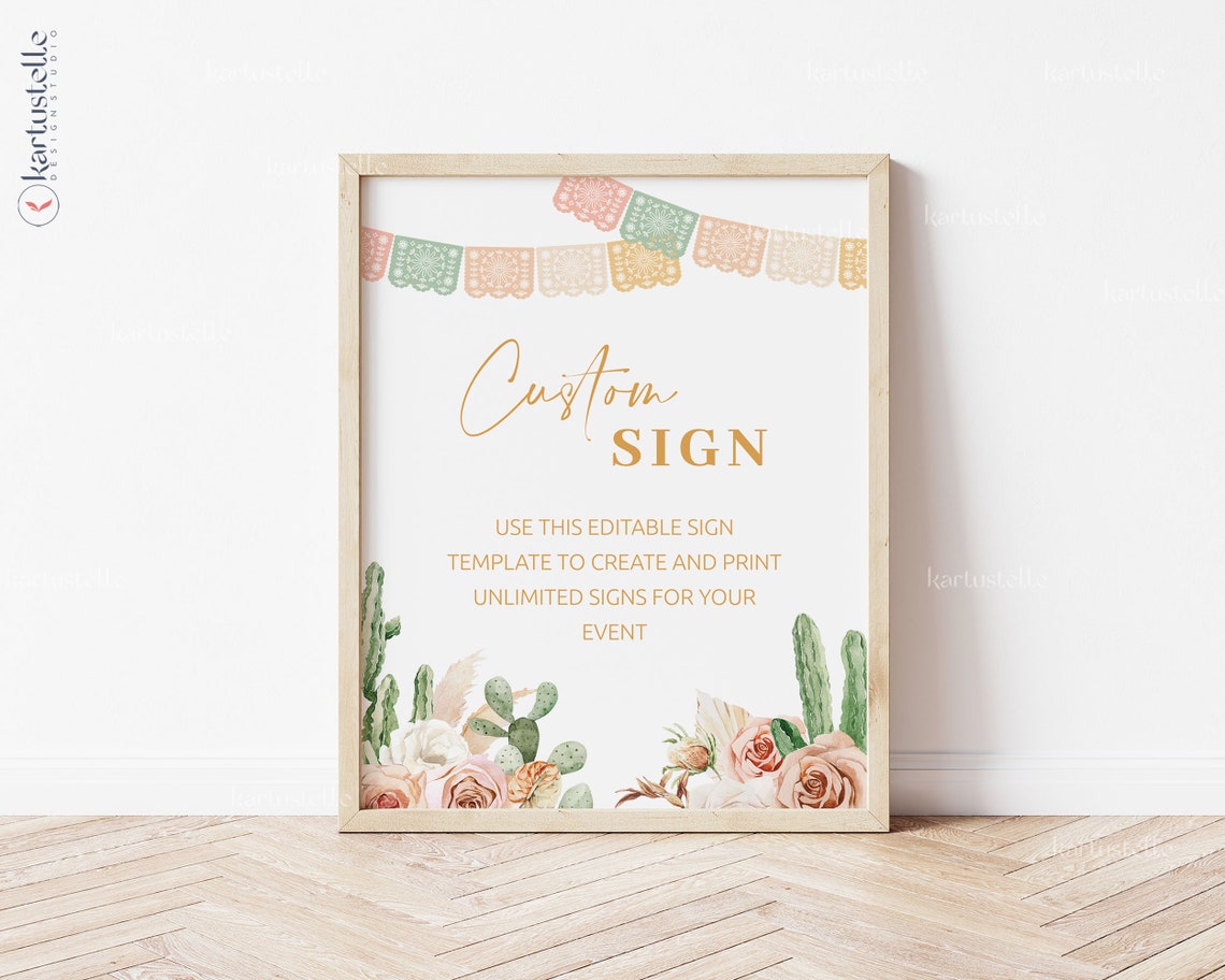 Fiesta Wedding Sign Editable Mexican Custom Sign Template Pastel Cactus ...