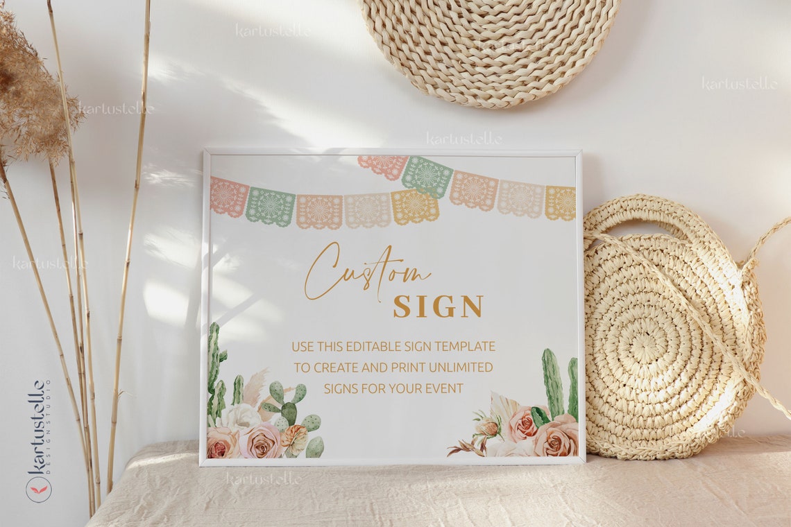 Fiesta Wedding Sign Editable Mexican Custom Sign Template Pastel Cactus ...