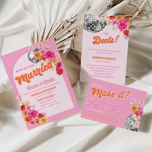 Disco Wedding Invitation Template Bold Retro Hot Pink Wedding ...