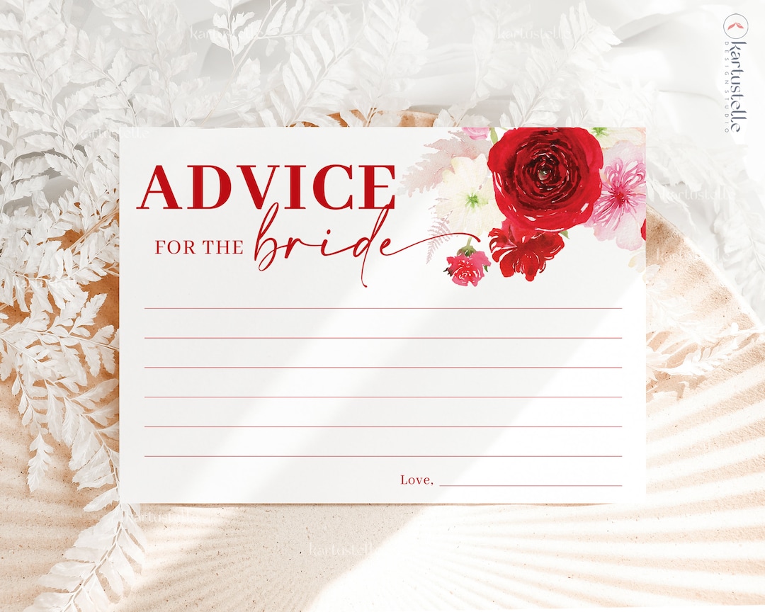 Red Floral Advice Card Template, Red and Pink Floral Bridal Shower ...