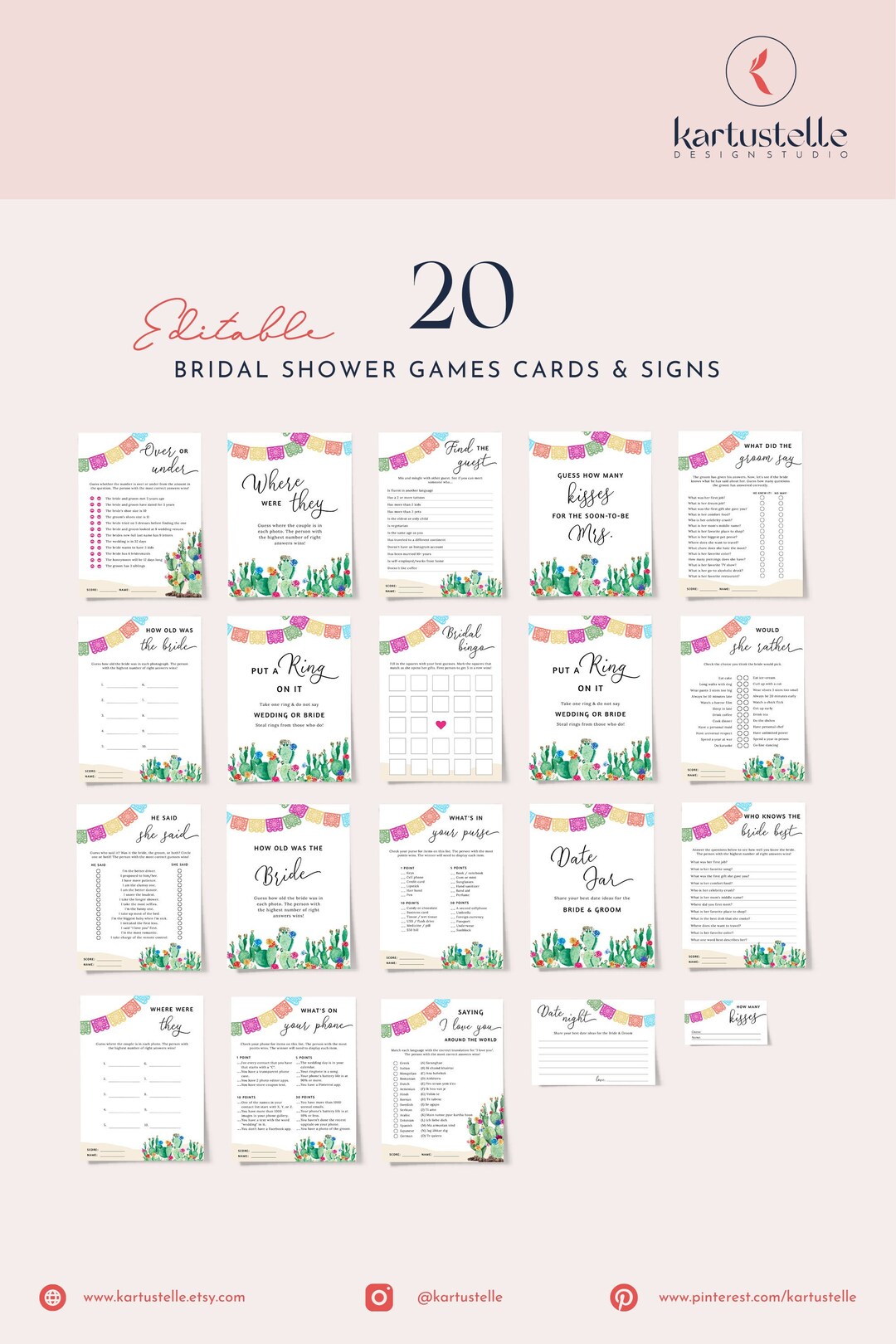Fiesta Bridal Shower Games Bundle Template, Cactus Bridal Shower Games ...