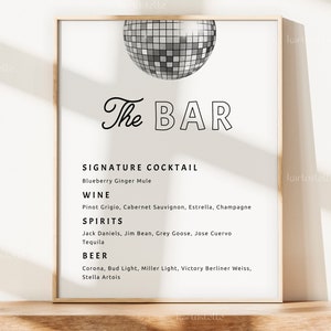 Disco Bar Menu Wedding, Retro Bar Menu Sign, Disco Ball Bar Menu ...