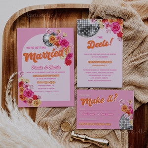 Disco Wedding Invitation Template Bold Retro Hot Pink Wedding ...