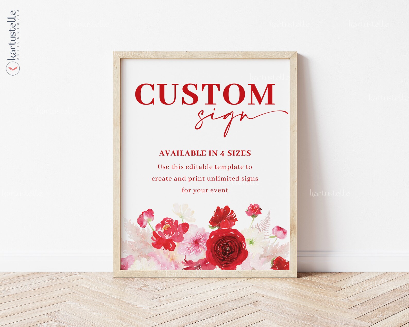 Red Floral Custom Sign Template Red and Pink Floral Wedding - Etsy