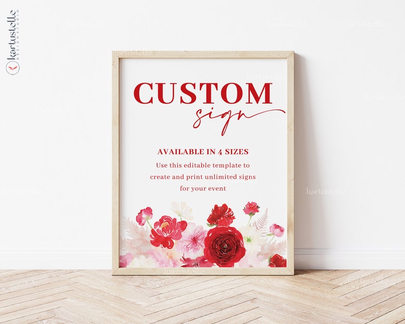 Red Floral Custom Sign Template Red and Pink Floral Wedding - Etsy