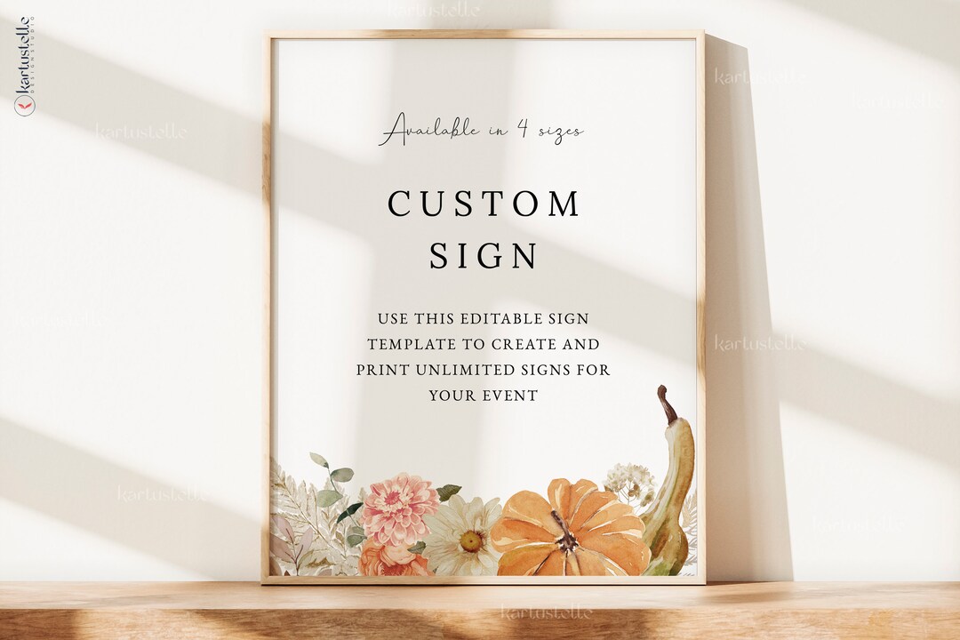Fall Custom Sign Template, Pumpkin Custom Signs, Autumn Leaves Wedding ...
