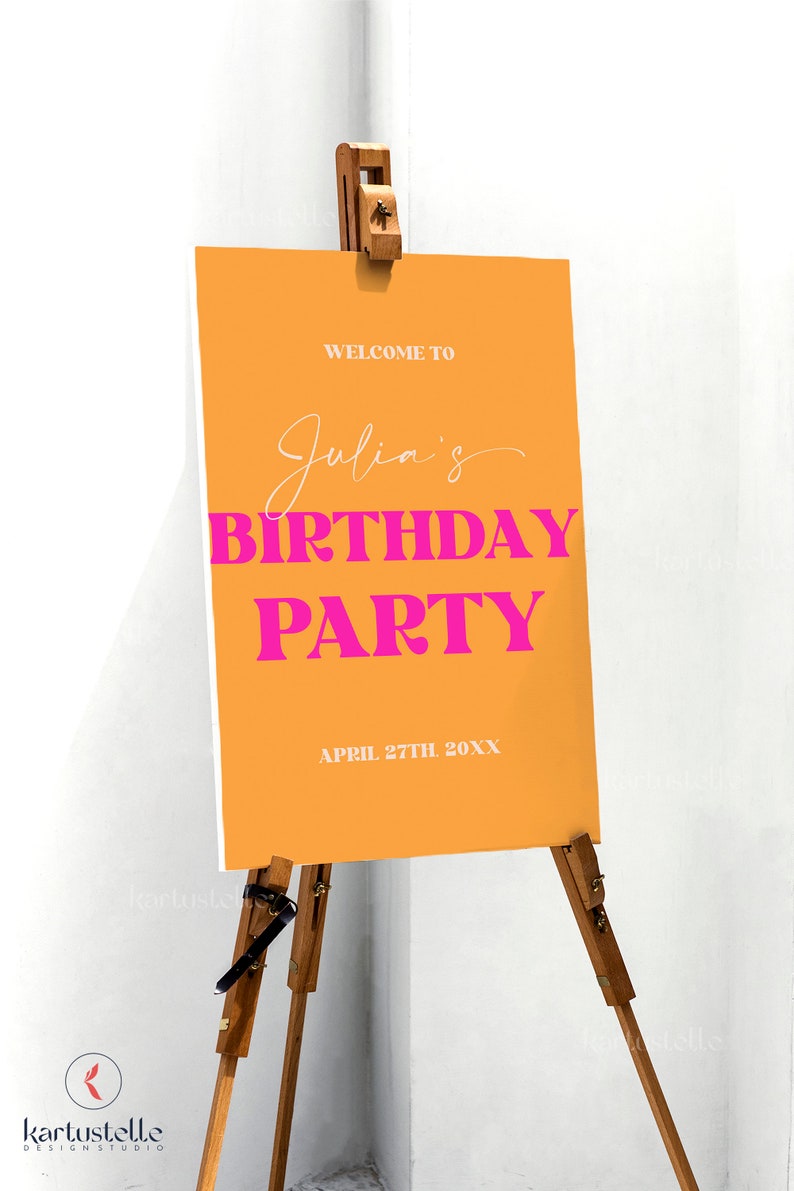 Orange Pink Birthday Welcome Sign Template, Bold Colorful Playful ...