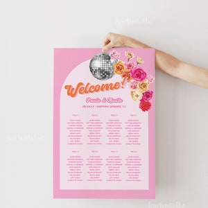 Disco Wedding Seating Chart Template Bold Retro Hot Pink Seating Chart ...