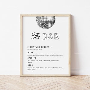 Disco Bar Menu Wedding, Retro Bar Menu Sign, Disco Ball Bar Menu ...