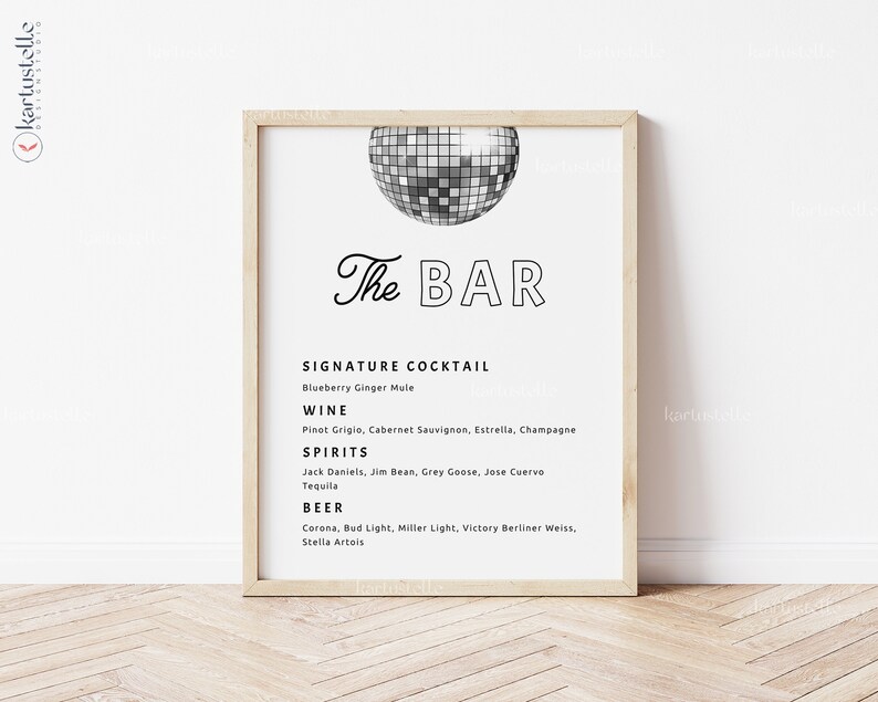 Disco Bar Menu Wedding Retro Bar Menu Sign Disco Ball Bar - Etsy