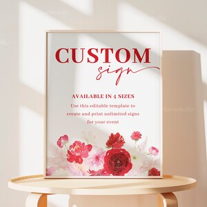 Red Floral Custom Sign Template, Red and Pink Floral Wedding Sign ...