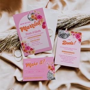 Disco Wedding Invitation Template Bold Retro Hot Pink Wedding ...
