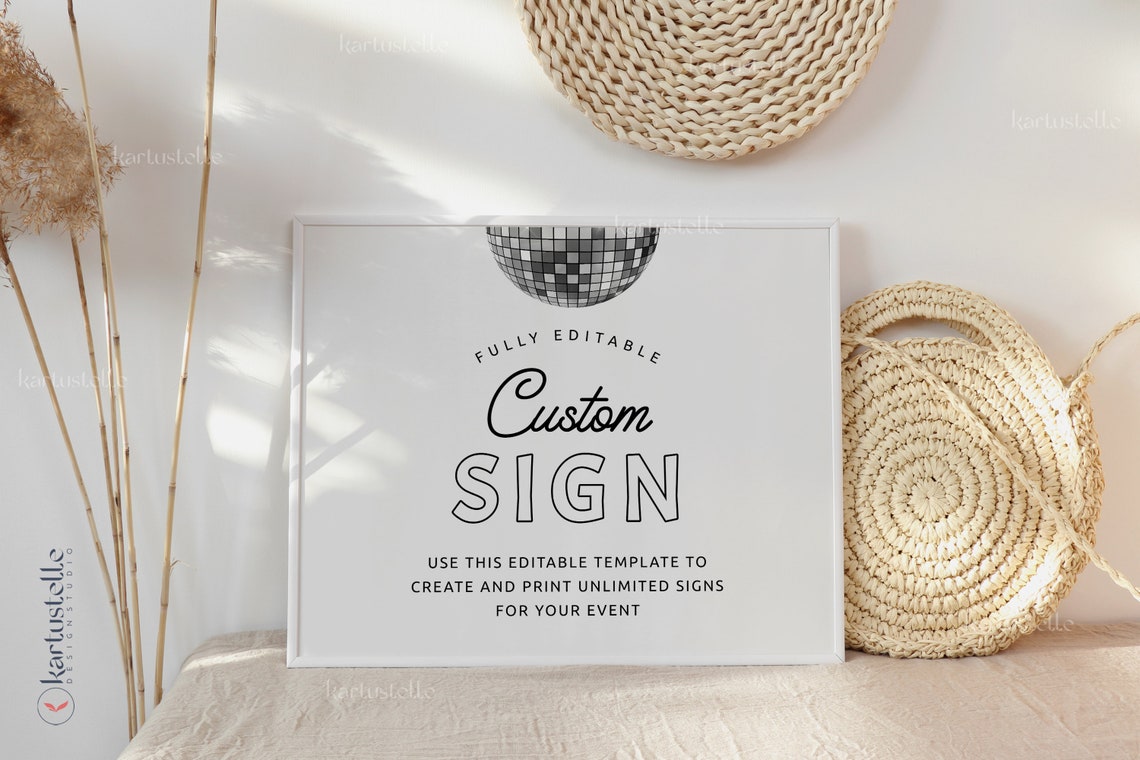 Disco Custom Sign Template, Retro Custom Signs, Disco Ball Wedding ...