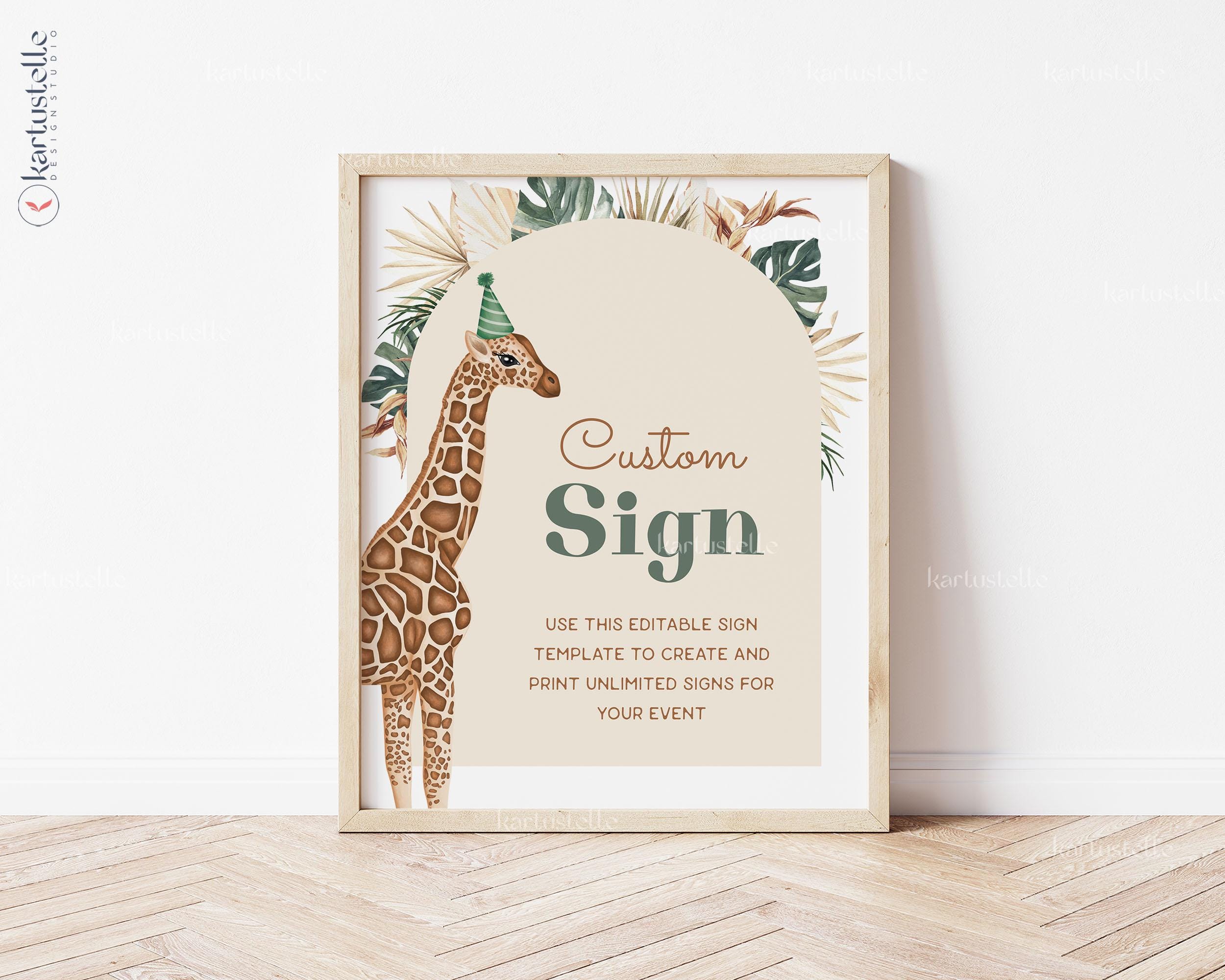 Wild Safari Custom Sign Template Giraffe Custom Signs Jungle Animals ...