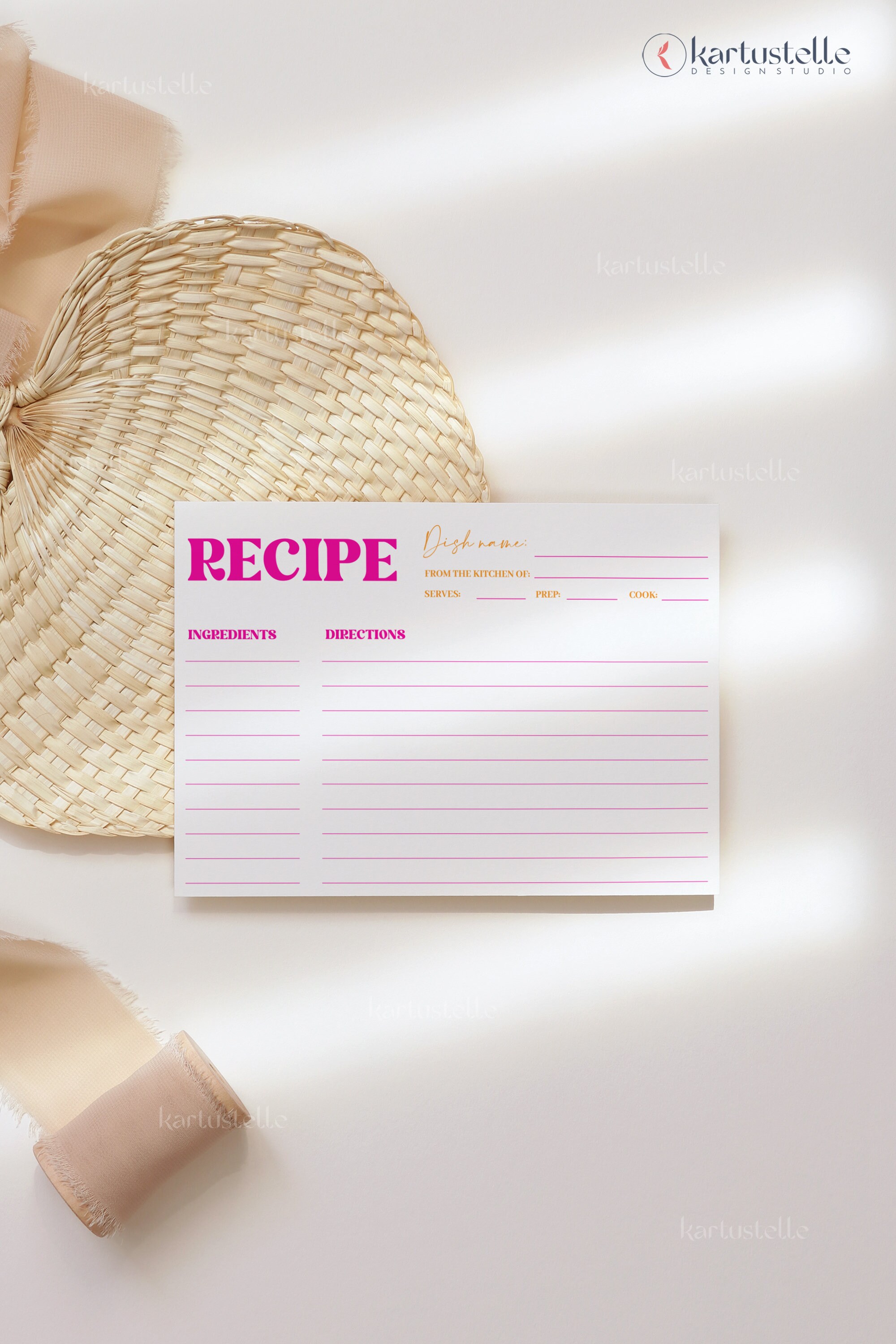 Orange Pink Recipe Card Template, Bold Colorful Playful Bridal Shower ...