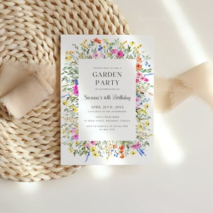 Colorful Floral Birthday Party Invitation Template Wildflower Birthday ...