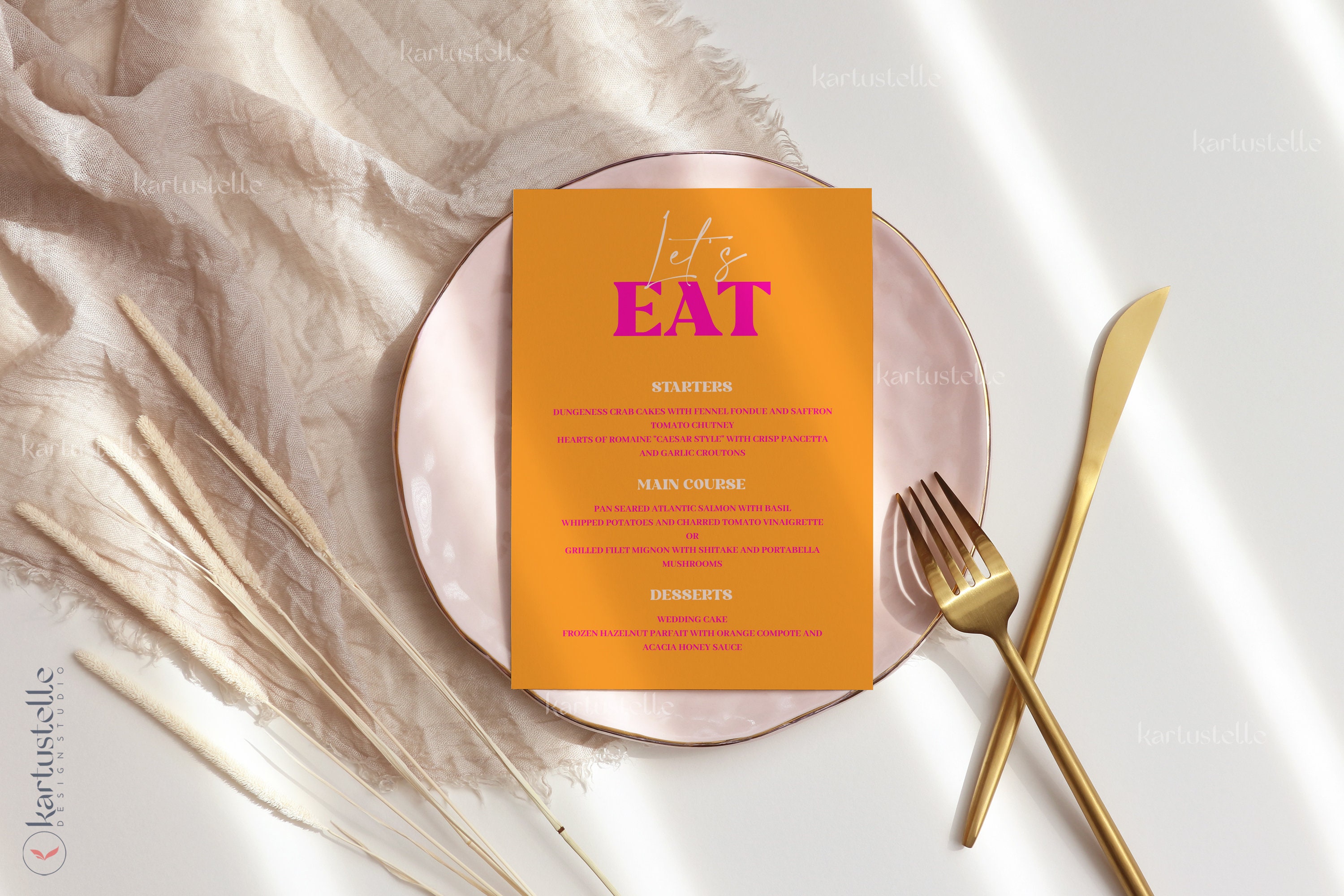 Orange Pink Wedding Menu Funky Playful Wedding Menu Template Modern ...
