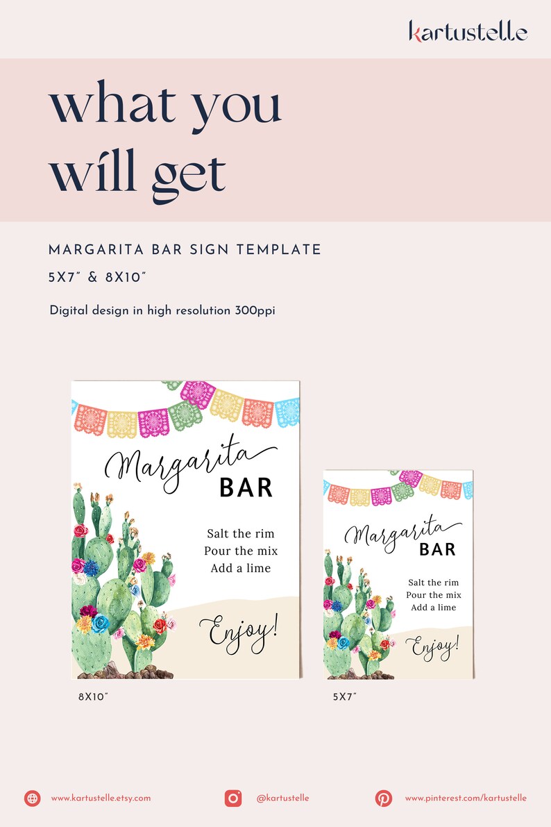 Fiesta Margarita Bar Sign Template, Mexican Wedding Bar Sign, Cactus ...