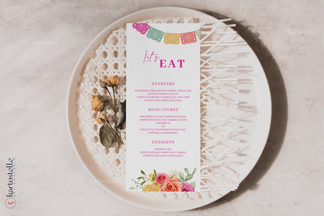Fiesta Wedding Menu Template, Mexican Wedding Menu Cards, Cactus Bridal ...
