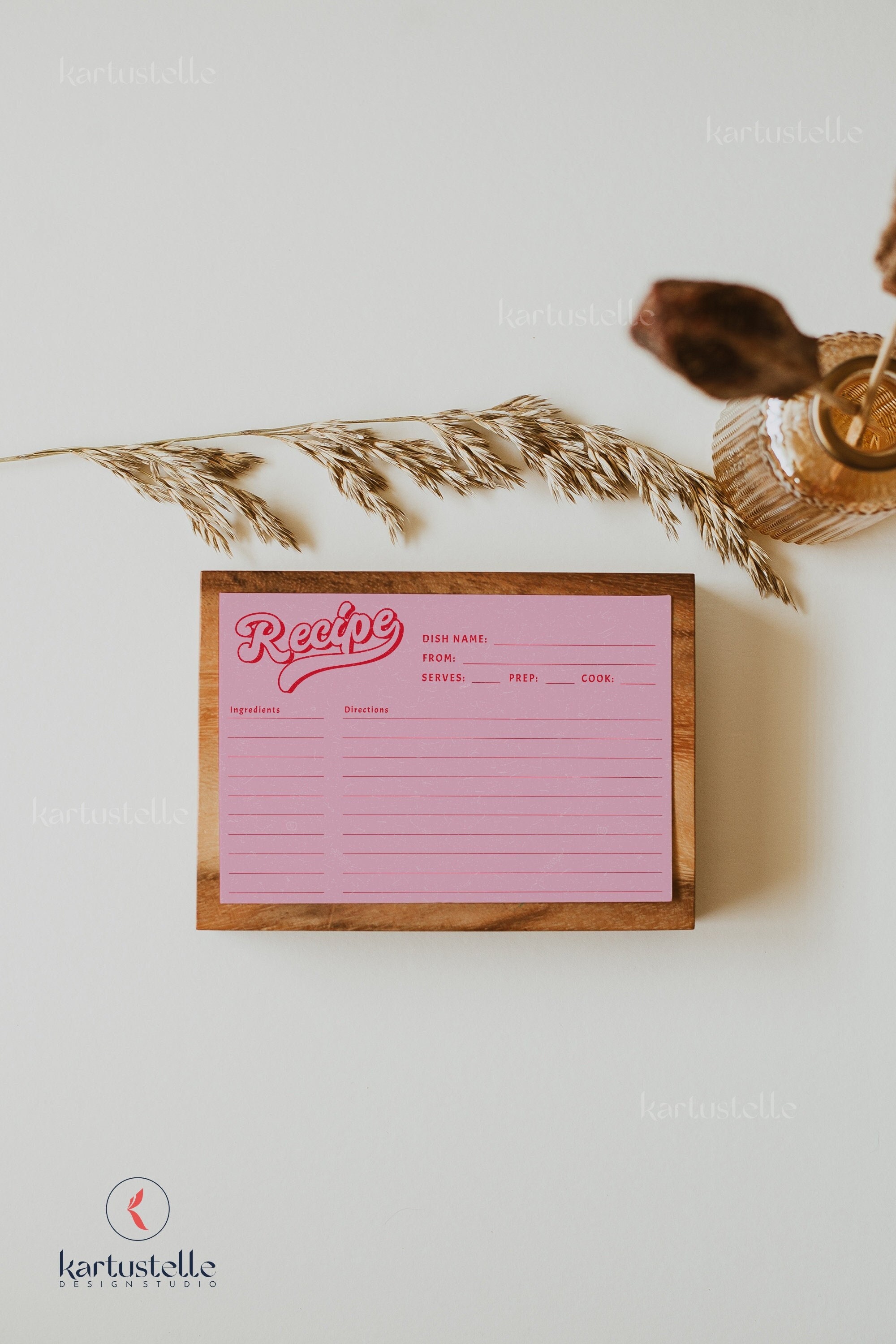 Red Pink Recipe Card Template Red and Pink Recipe Cards - Etsy