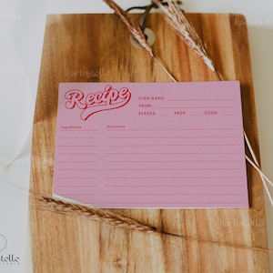 Red Pink Recipe Card Template, Red and Pink Recipe Cards, Retro Bridal ...
