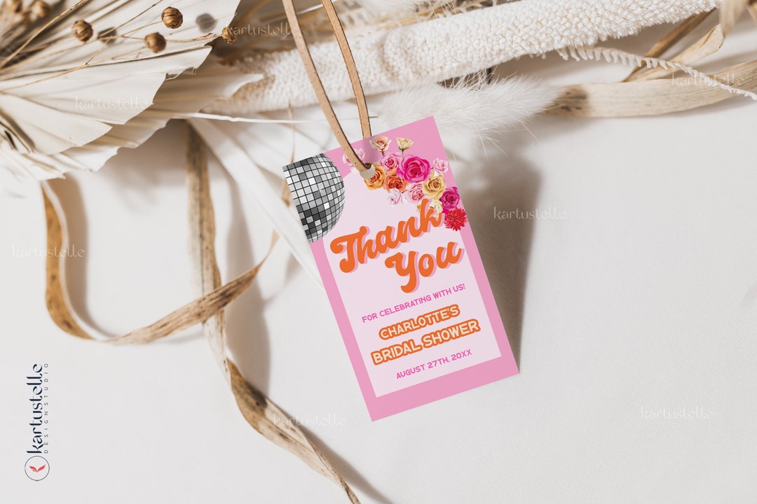 Disco Favor Tags Retro Hot Pink Favor Tag Template Red Pink Orange ...
