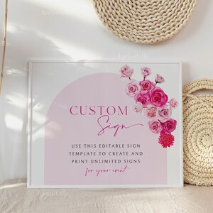 Hot Pink Floral Custom Sign Template, Hot Pink and Blush Wedding Signs ...