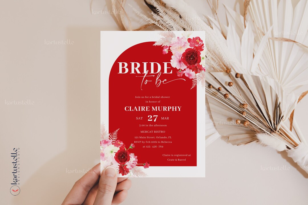 Red Floral Bridal Shower Invitation Template, Red and Pink Floral ...