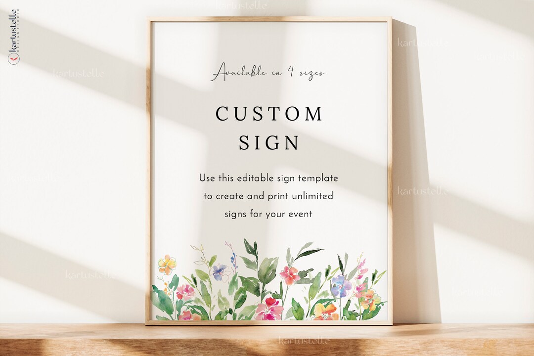Colorful Floral Custom Sign Template, Wildflower Wedding Sign, Spring ...