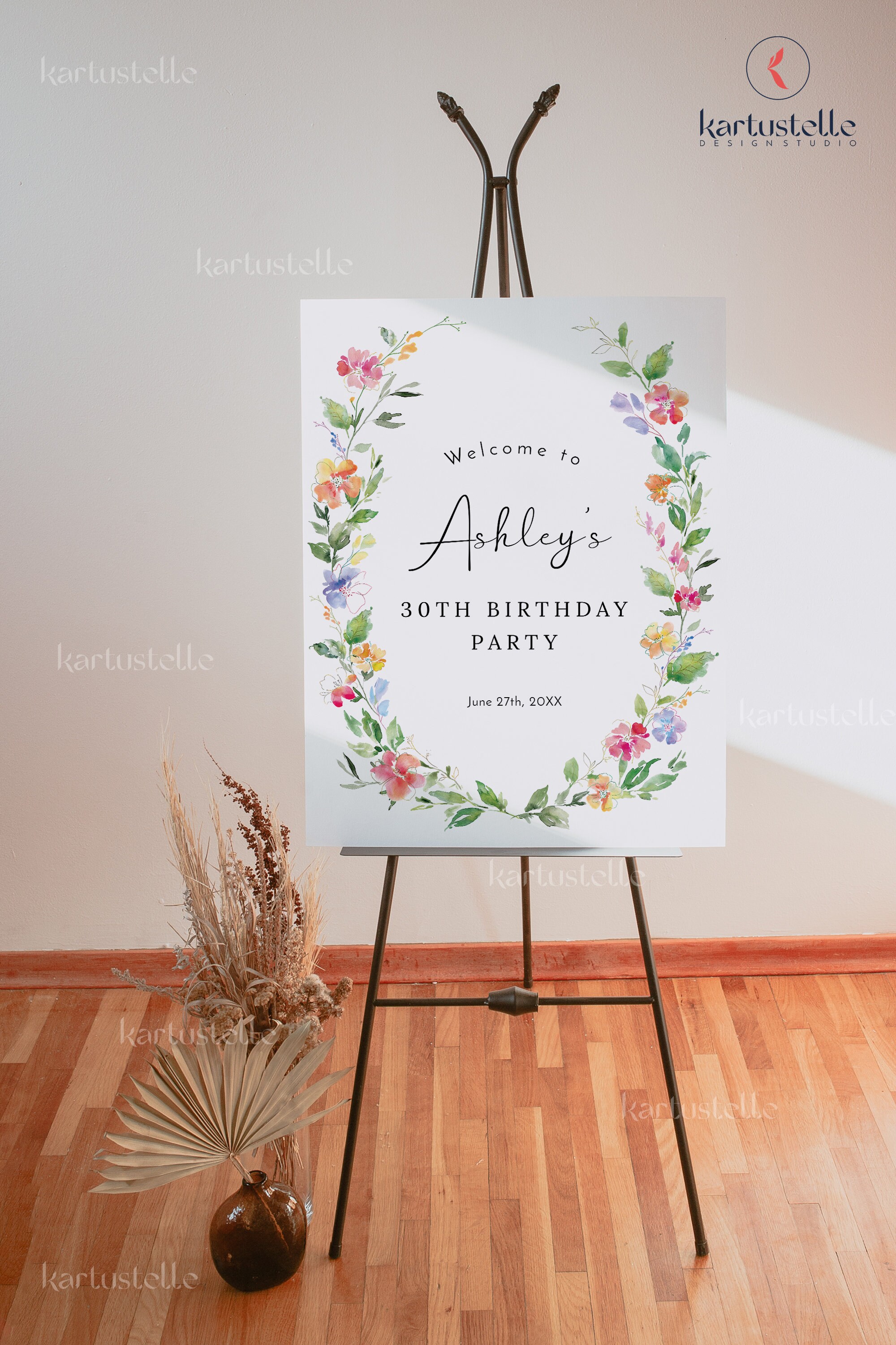 Colorful Floral Birthday Welcome Sign Template, Wildflower Welcome Sign ...