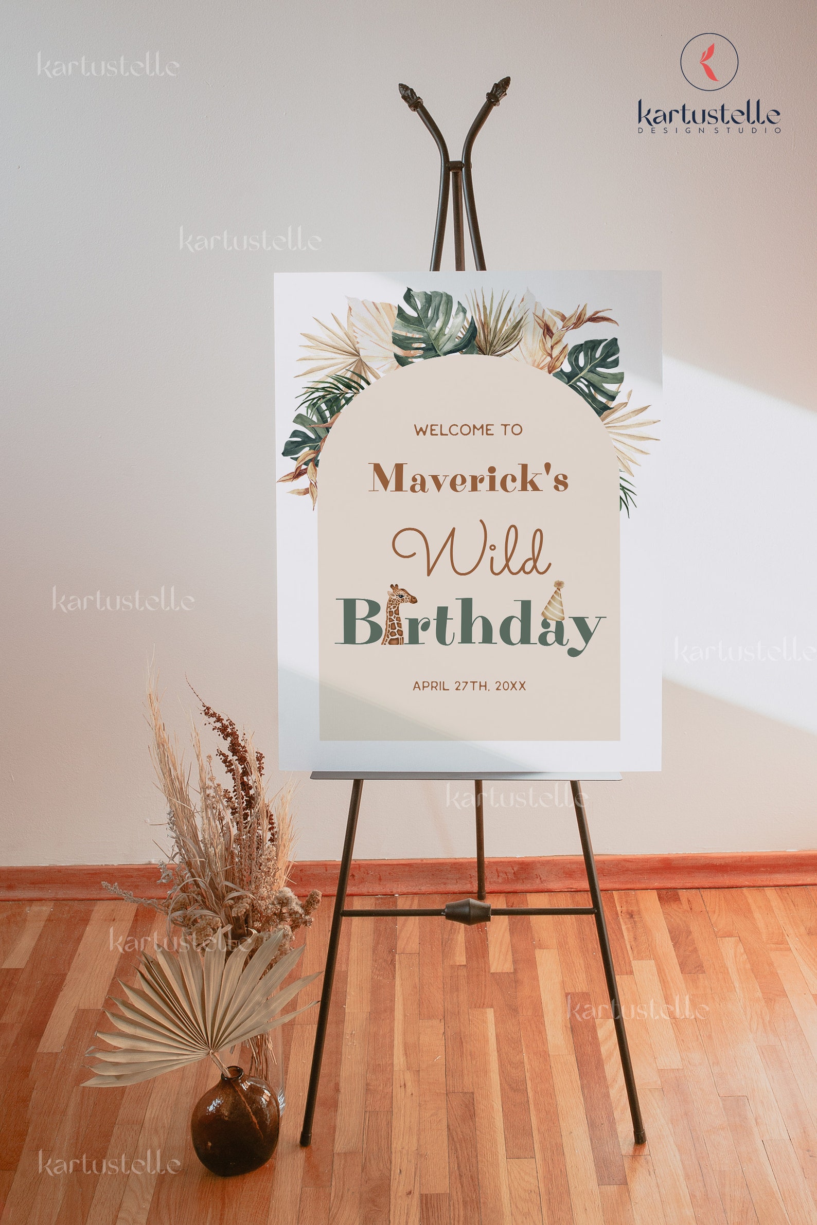 Giraffe Welcome Sign Template Wild One Birthday Welcome Sign Safari ...