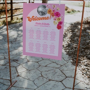 Disco Wedding Seating Chart Template Bold Retro Hot Pink Seating Chart ...