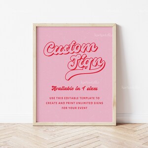 Red Pink Custom Sign Template, Red and Pink Personalized Sign, Bridal ...