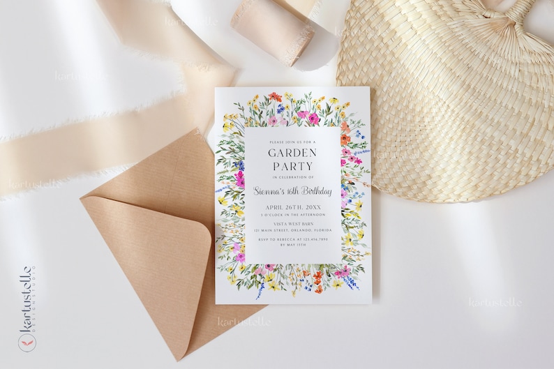 Colorful Floral Birthday Party Invitation Template Wildflower Birthday ...