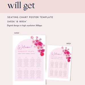 Hot Pink Floral Seating Chart Template Hot Pink and Blush Bridal Shower ...
