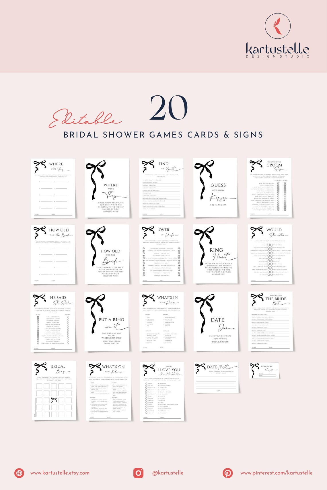 She's Tying the Knot Bridal Shower Games Bundle, Printable Black Bow ...