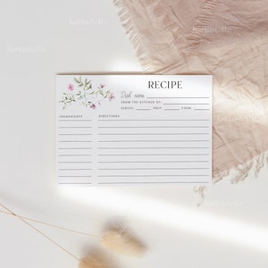 Garden Floral Recipe Card Template, Wildflower Recipe Cards, Pink ...