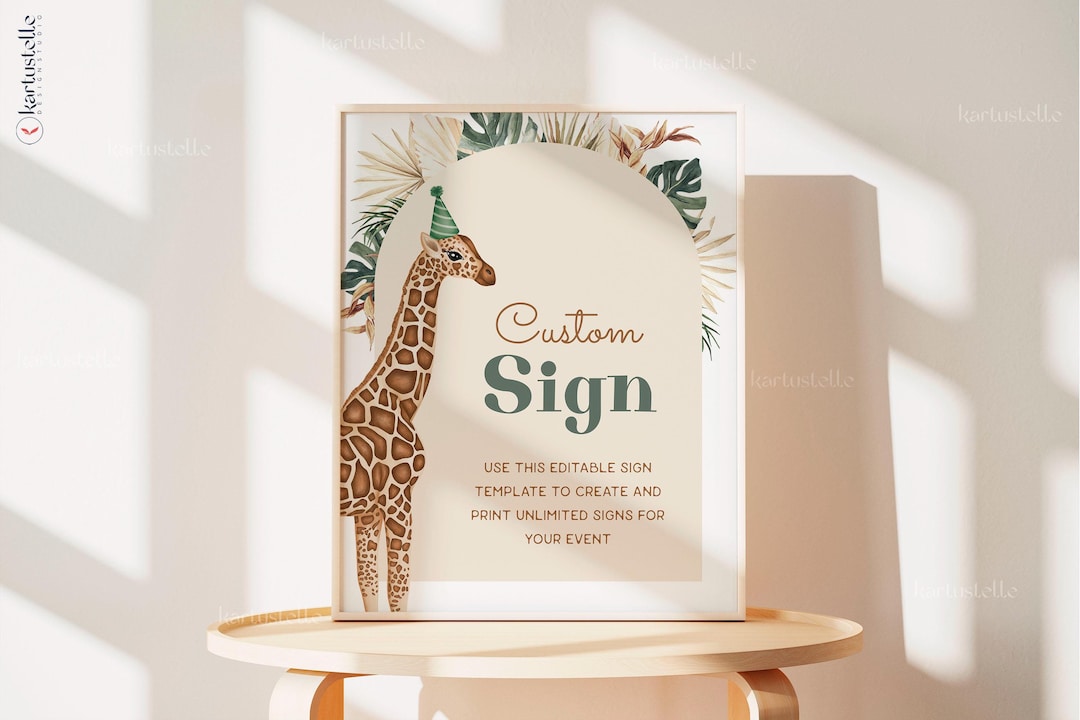 Wild Safari Custom Sign Template Giraffe Custom Signs Jungle Animals ...