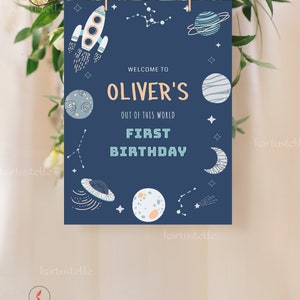 Outer Space Birthday Welcome Sign Template, Planet Birthday Party Sign ...