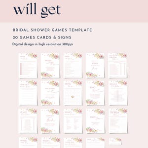 Pink Floral Bridal Shower Games Bundle Template Spring Wildflower ...