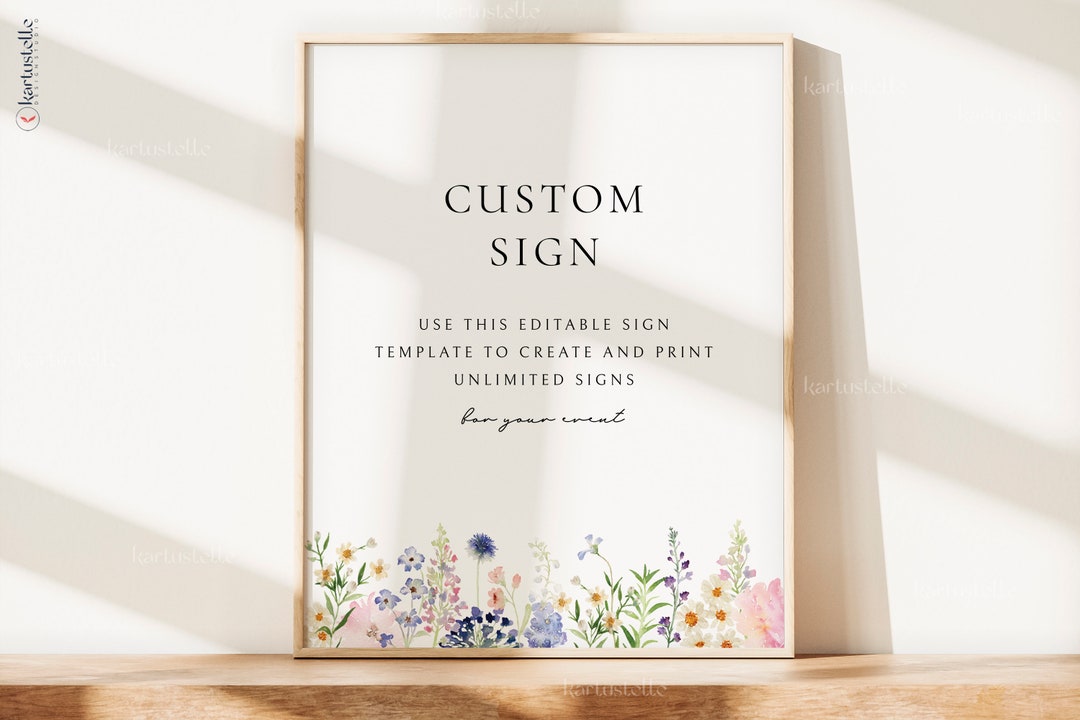 Pink Blue Wildflowers Custom Sign Template Pastel Wedding Sign Editable ...