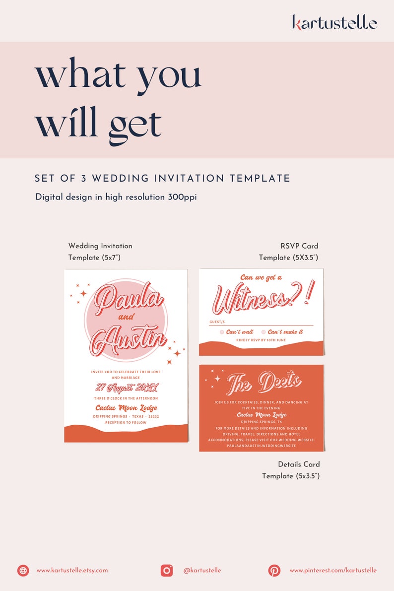 Retro Wedding Invitation Set Template, Pink Terracotta Wedding ...