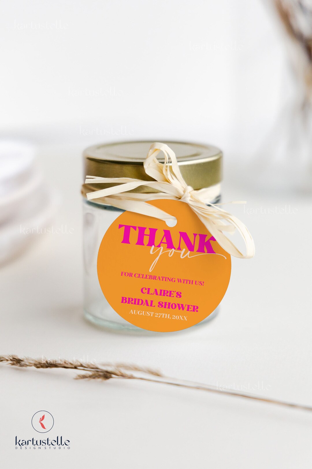 Orange Pink Round Favor Tag Template Funky Playful Thank You Tags Retro ...