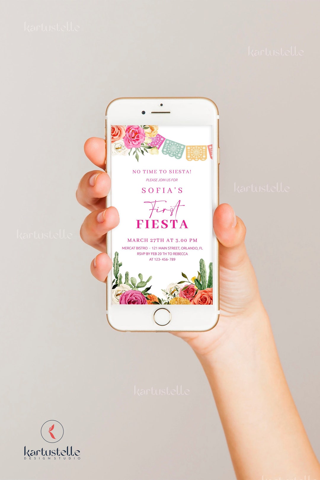 First Fiesta Birthday Party Invitation Template for Phone Text Invite ...