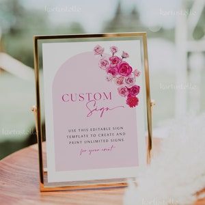 Hot Pink Floral Custom Sign Template, Hot Pink and Blush Wedding Signs ...