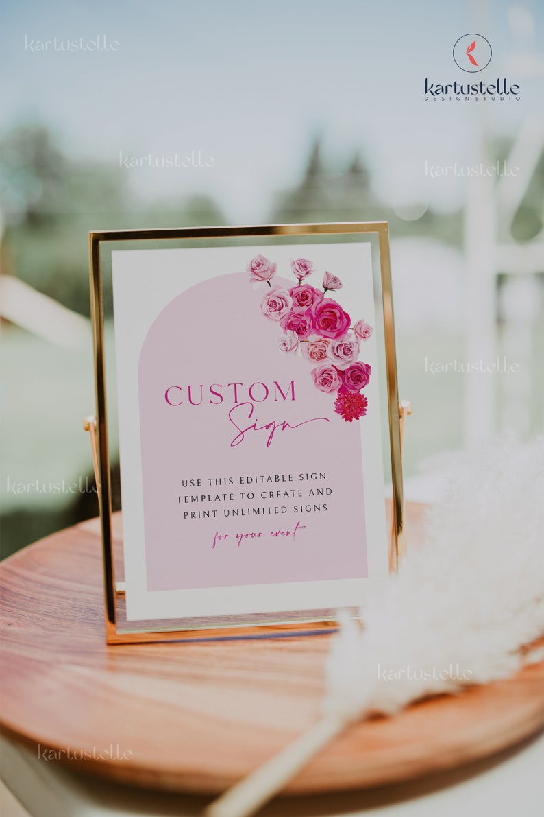 Hot Pink Floral Custom Sign Template, Hot Pink and Blush Wedding Signs ...