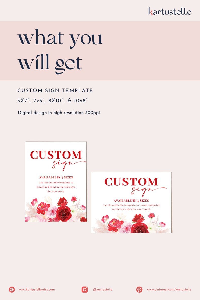 Red Floral Custom Sign Template Red and Pink Floral Wedding - Etsy