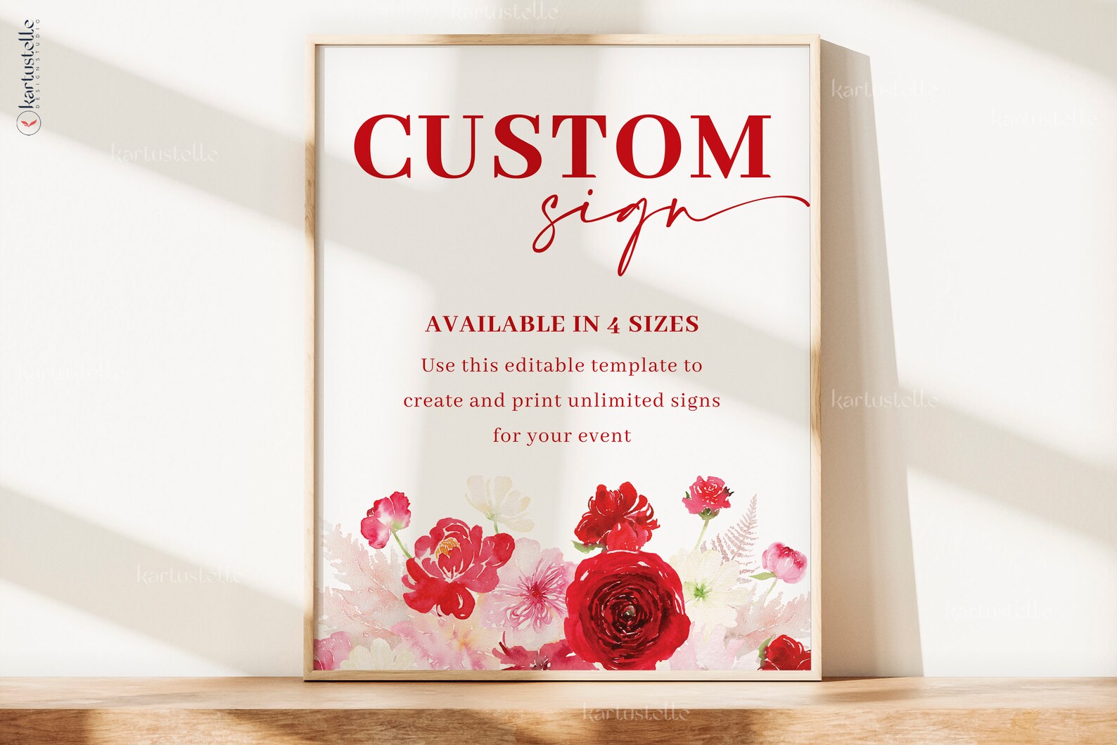 Red Floral Custom Sign Template, Red and Pink Floral Wedding Sign ...