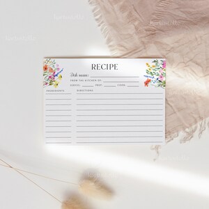 Colorful Floral Recipe Card Template, Wildflower Bridal Shower Recipe ...